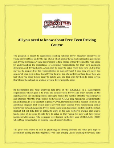All you need to know about Free Teen Driving Course