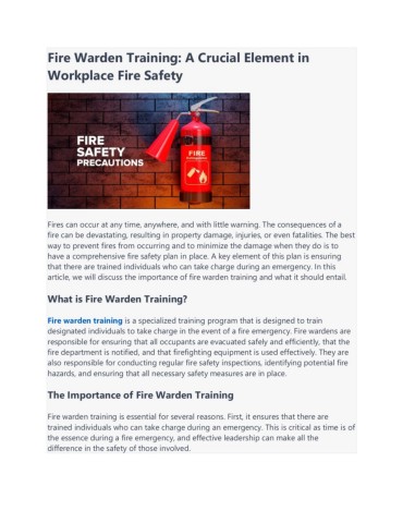 Fire Warden Training, A Crucial Element in Workplace Fire Safety