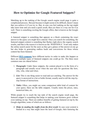 How to optimize google featured snippet - Advology Solution - Page 1 - 3 | Flip PDF Online ...