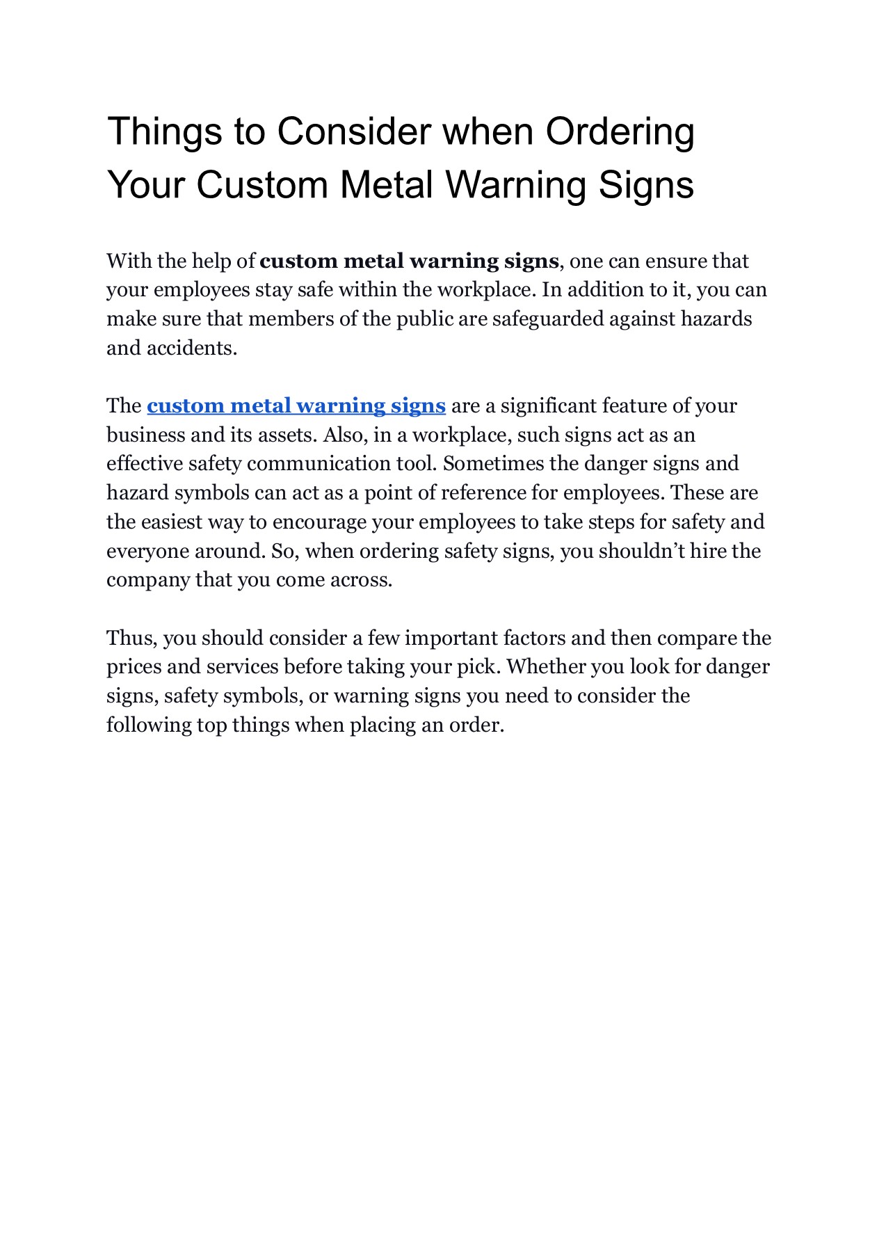 Things to Consider when Ordering Your Custom Metal Warning Signs.docx ...