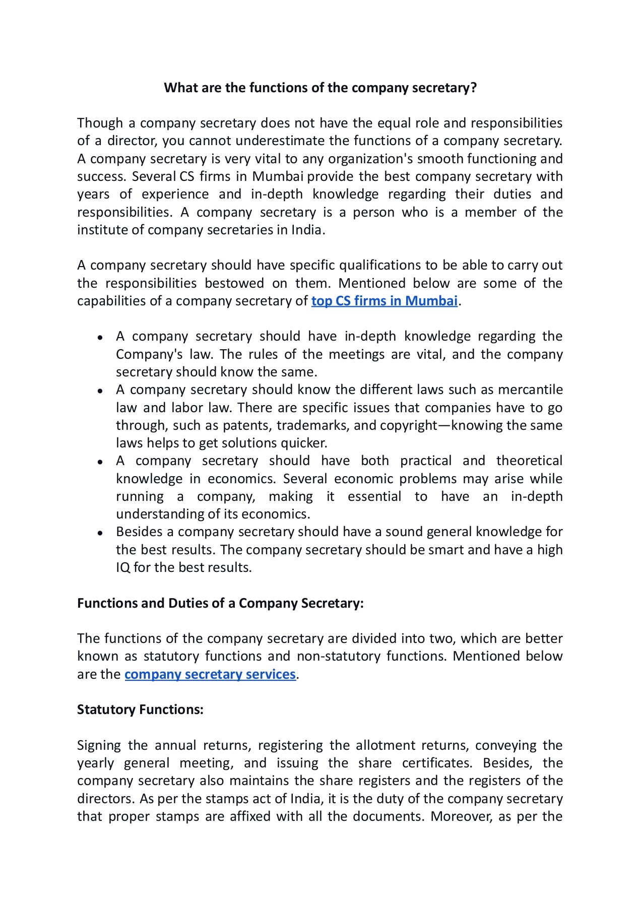 What are the functions of the company secretary? - Kaushal Kumar - Page ...