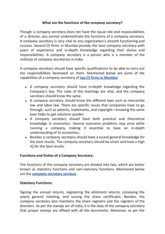 What are the functions of the company secretary? - Kaushal Kumar - Page ...