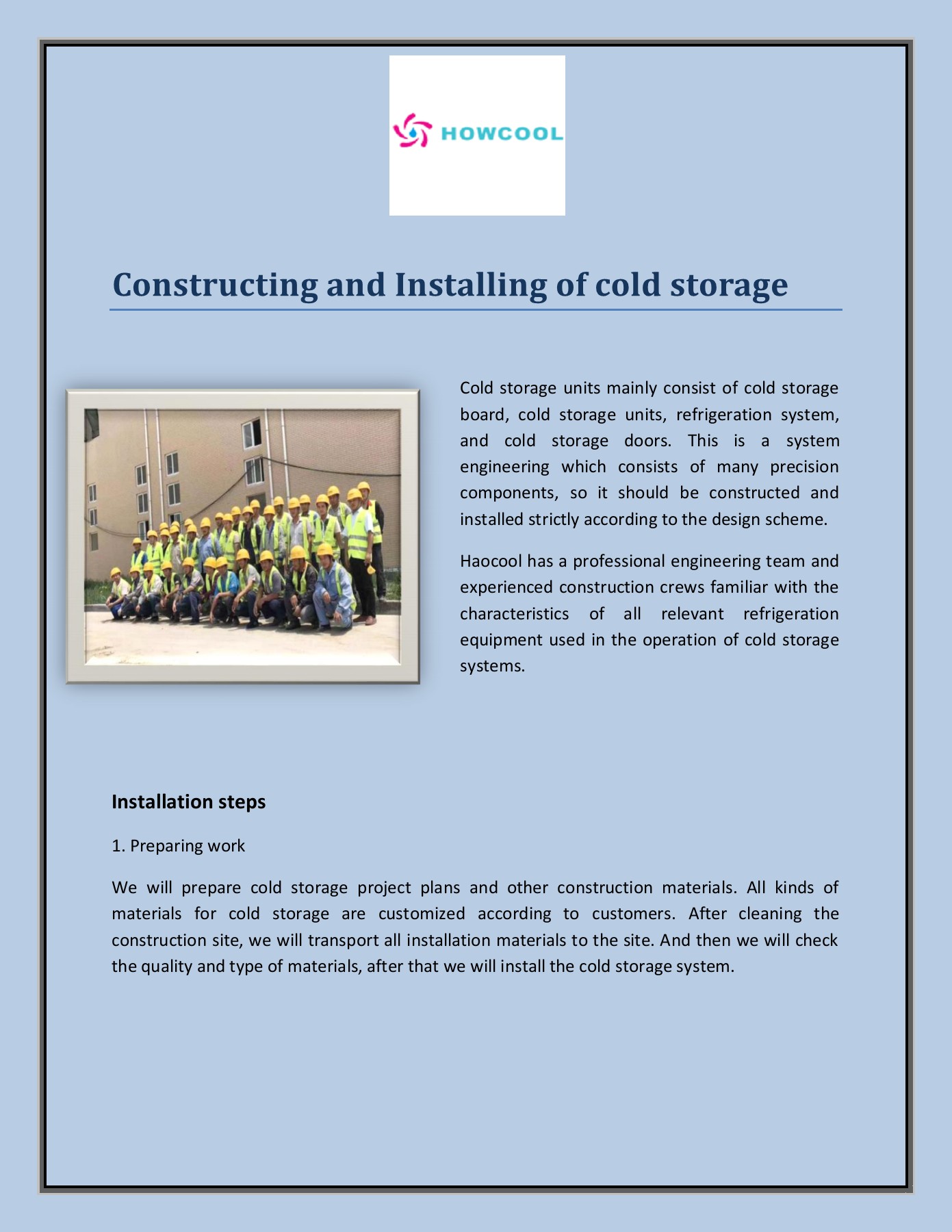 Constructing and Installing of cold storage - Beijing Howcool ...