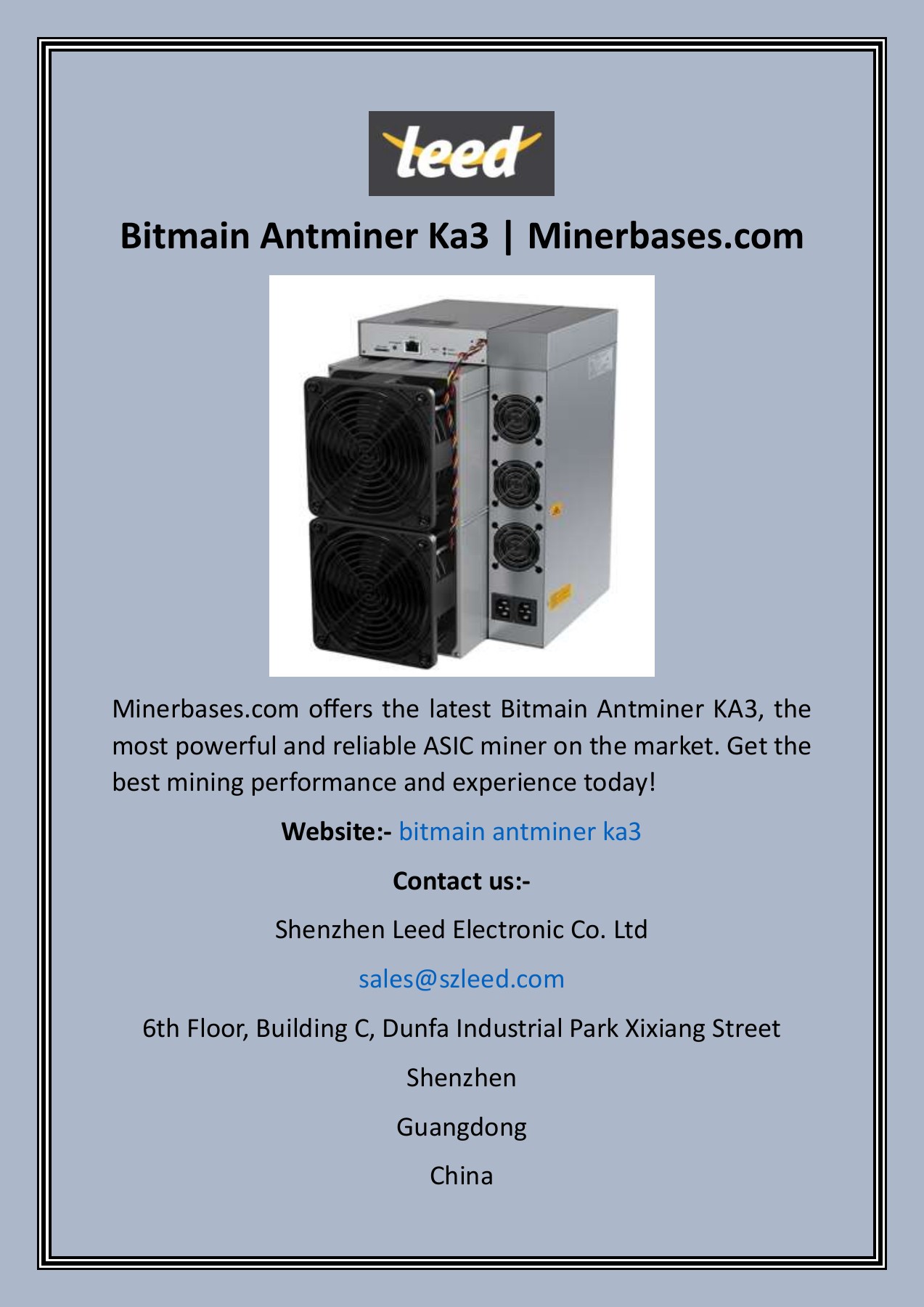 Bitmain Antminer Ka3 Minerbases - Shenzhen Leed Electronic Co. Ltd ...