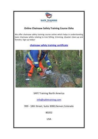 Online Chainsaw Safety Training Course Osha - SAFE Training North America - Page 1 - 1 | Flip ...