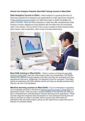 Unlock Your Analytics Potential Best SAS Training Courses in West Delhi