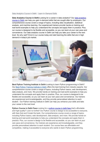 Data Analytics Course in Delhi - Learn In-Demand Skills