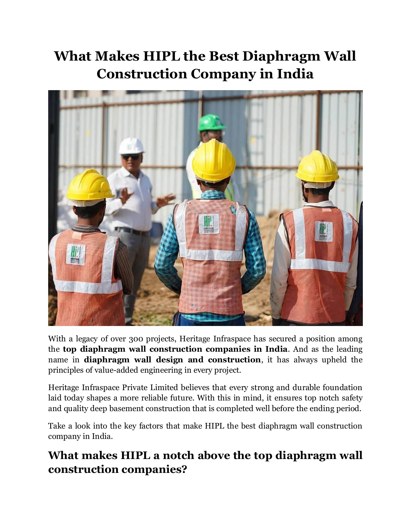 What Makes HIPL the Best Diaphragm Wall Construction Company in India ...