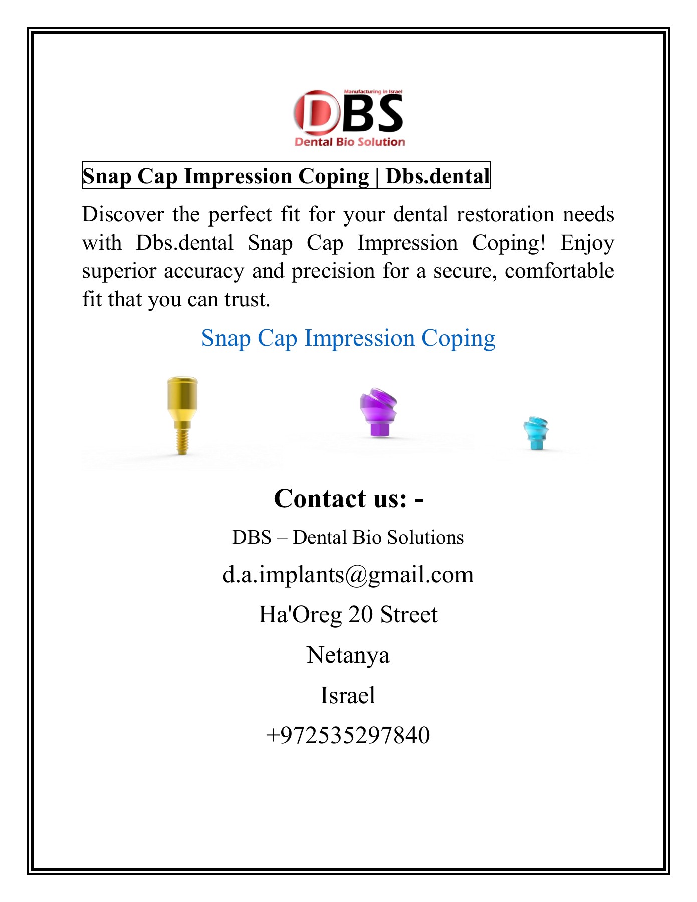 Snap Cap Impression Coping Dbs.dental - dbs.dental - Page 1 - 2 | Flip PDF Online | PubHTML5