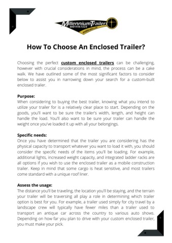 How To Choose An Enclosed Trailer