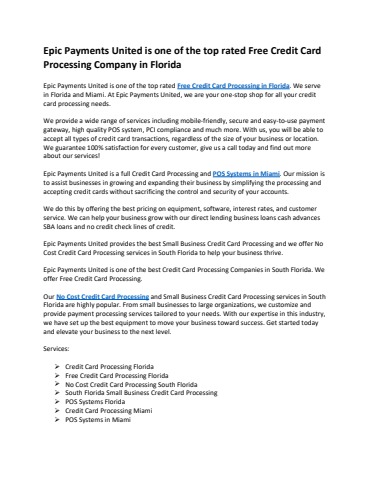 Epic Payments United_Is One Of The Top Rated Free Credit Card Processing Company