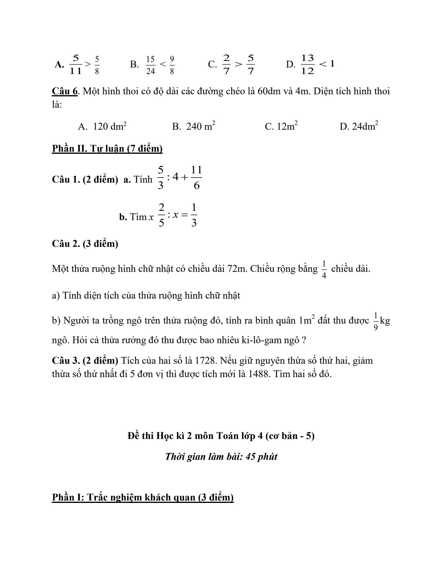 80-de-kiem-tra-toan-lop-4 - THƯ VIỆN TRƯỜNG TIỂU HỌC KIẾN QUỐC - Trang 55 | PDF lật trang trực ...