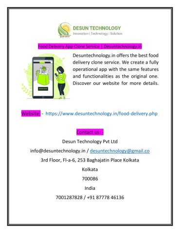 Food Delivery App Clone Service Desuntechnologyin