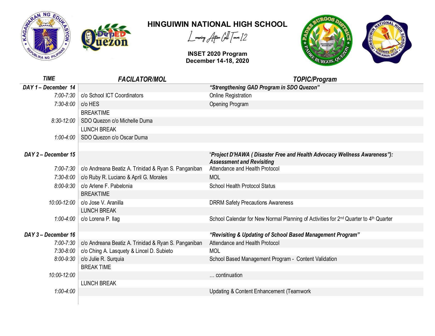 INSET 2020 December Program - Teacher Billy - Page 1 - 2 | Flip PDF ...