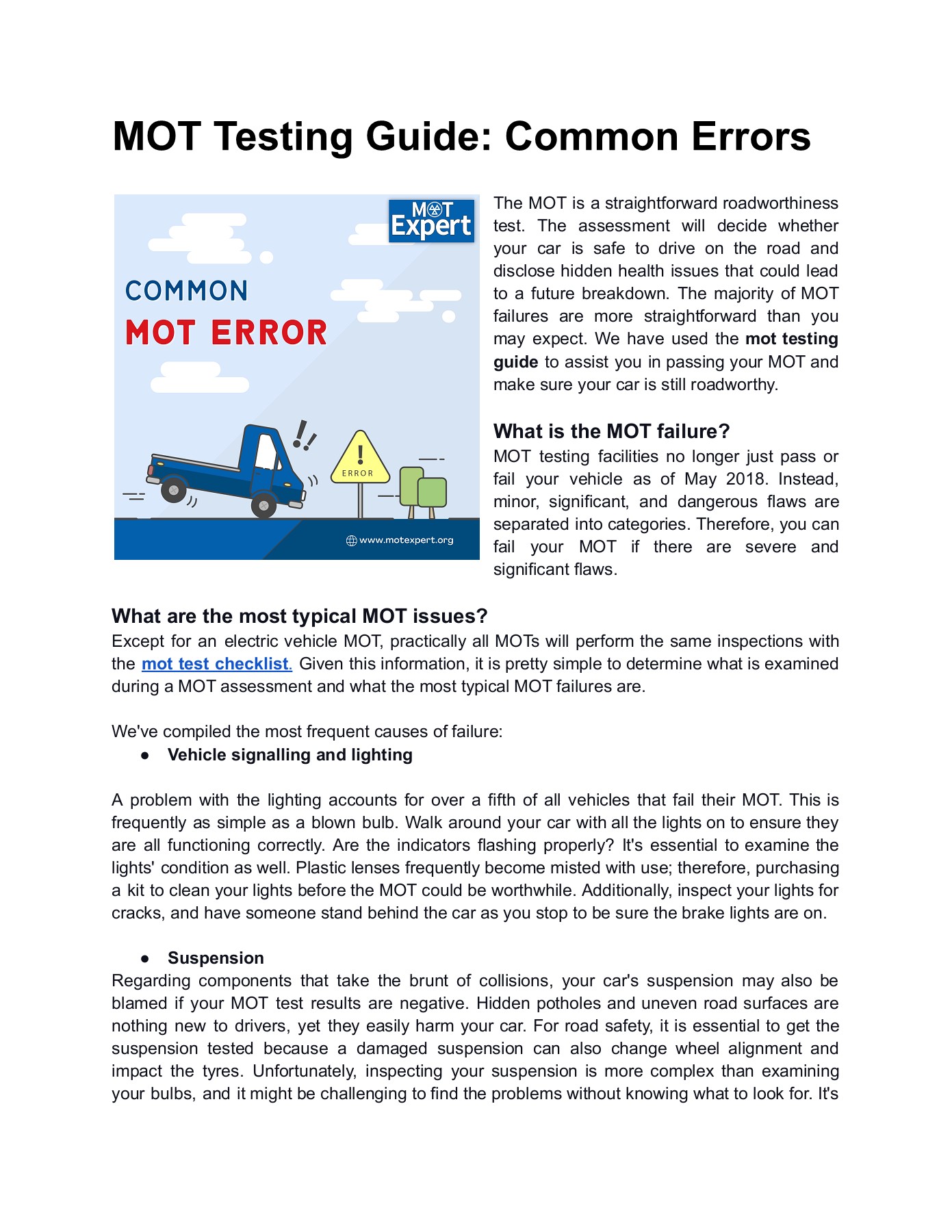 Common MOT Errors - mot expert - Page 1 - 2 | Flip PDF Online | PubHTML5
