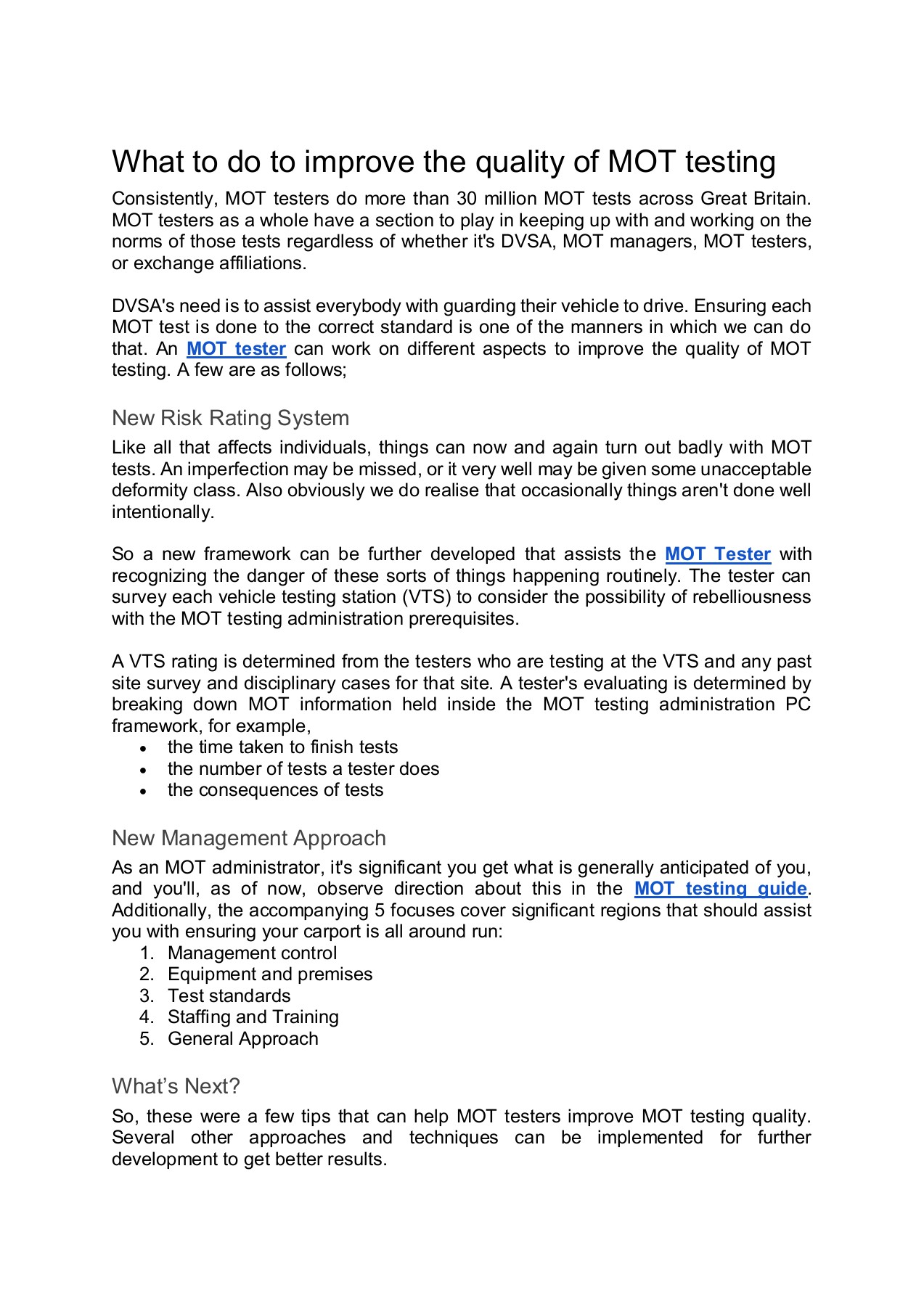 What to do to improve the quality of MOT testing - mot expert - Page 1 ...