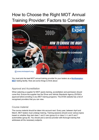 How to Choose the Right MOT Annual Training Provider_ Factors to ...