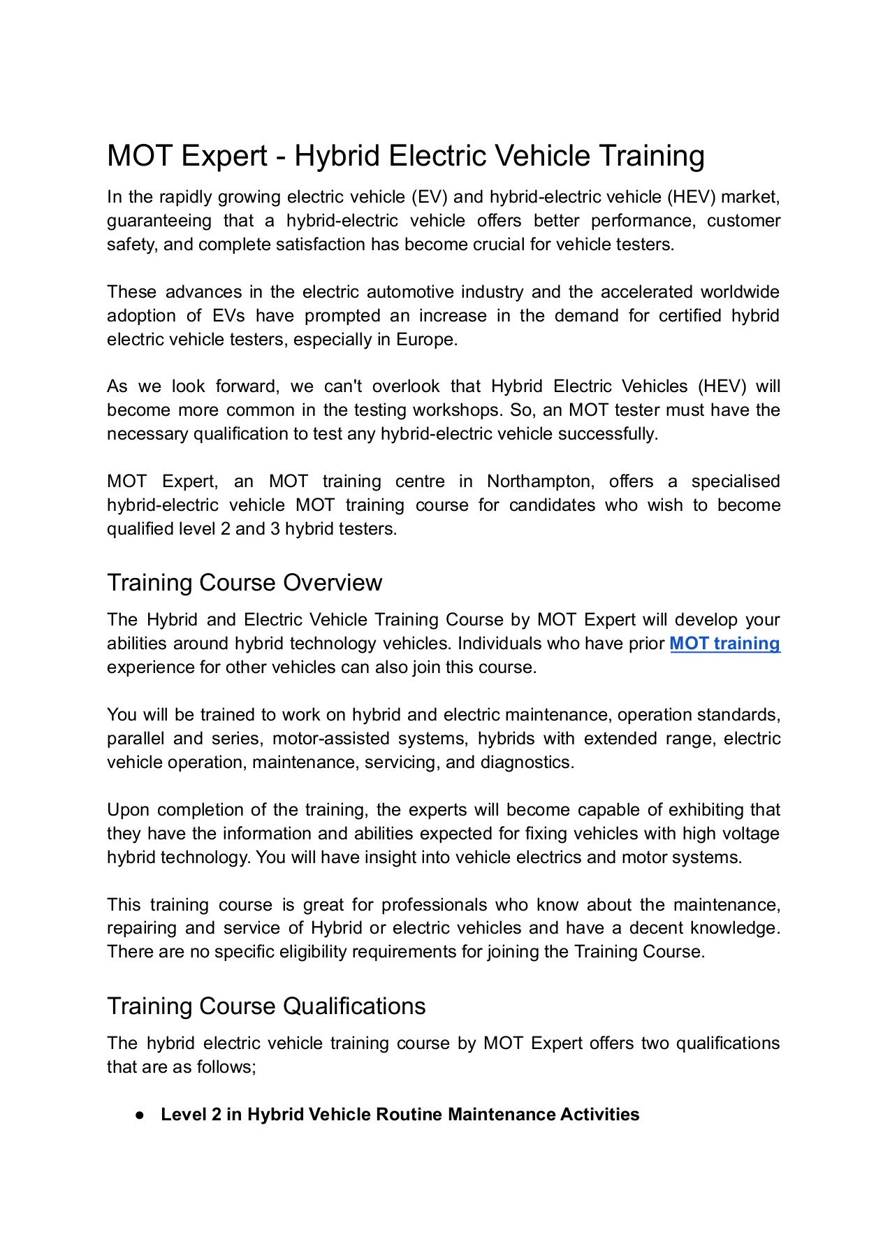 MOT Expert - Hybrid Electric Vehicle Training.docx - mot expert - Page ...