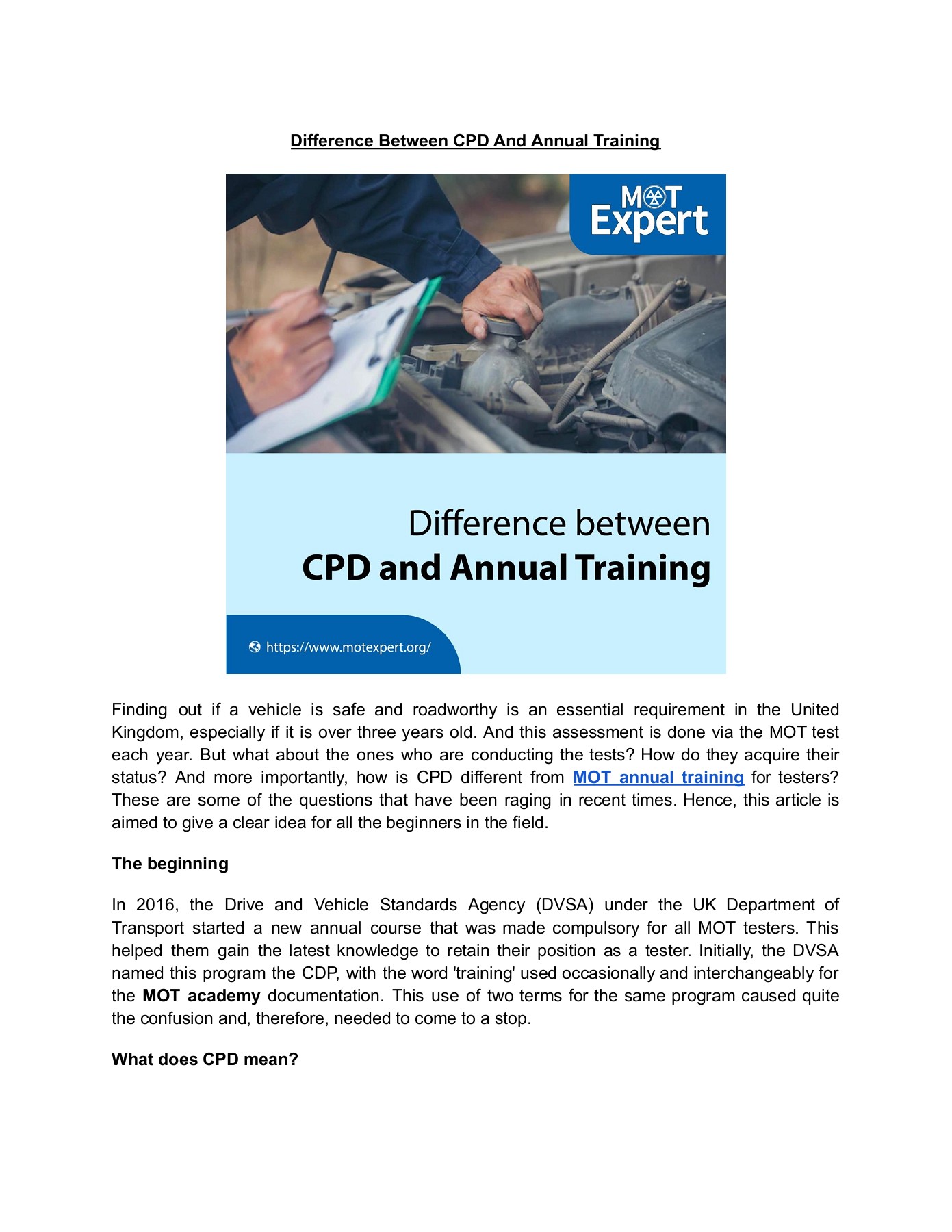 Difference between CPD and Annual Training - mot expert - Page 1 - 3 ...