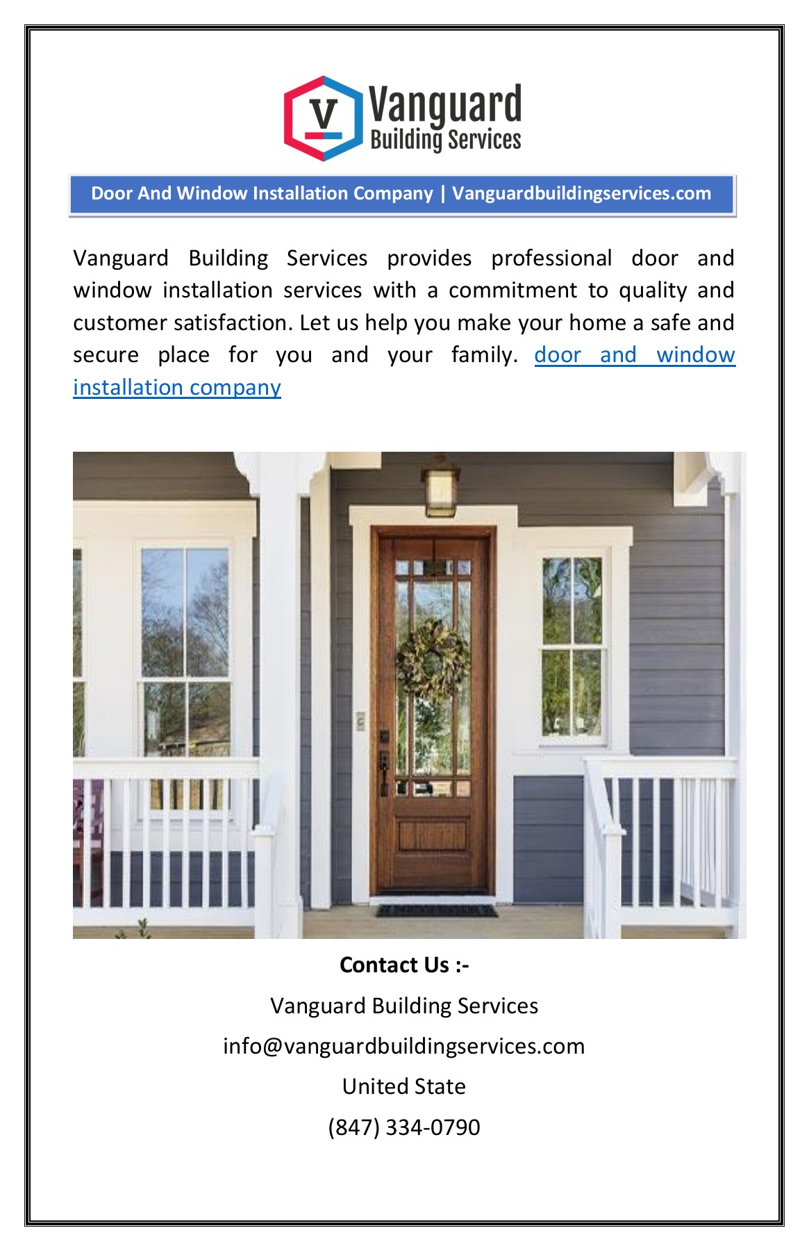 door and window installation company - Vanguard Building services ...