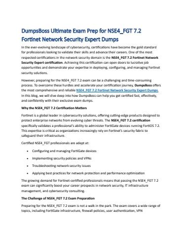 Easy Certification with DumpsBoss NSE4_FGT 7.2 Fortinet Network ...