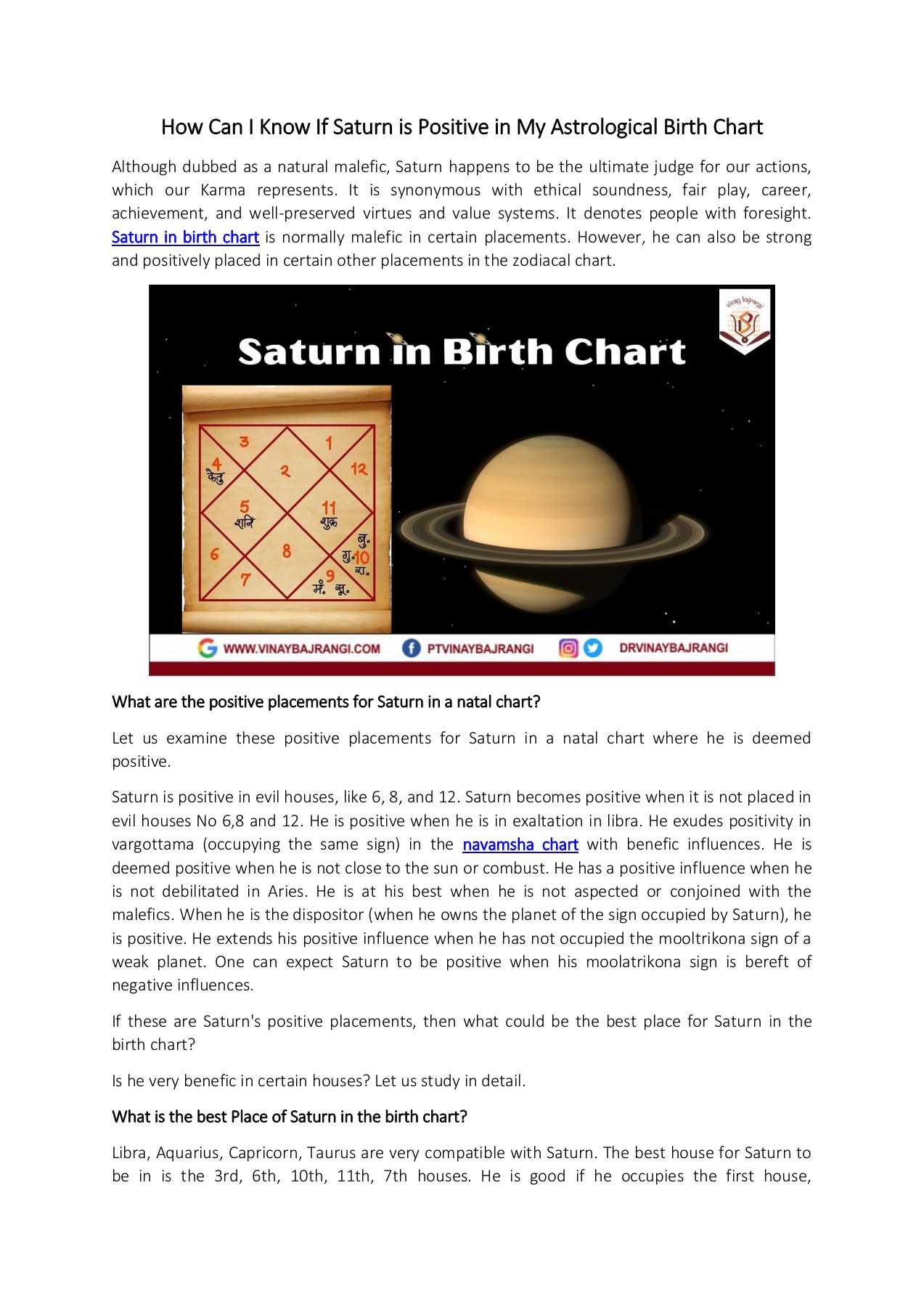 Saturn and its Effects on Humans - Birth Chart Analysis - Ramesh Singh ...