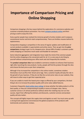Importance of Comparison Pricing and Online Shopping - Save Money ...