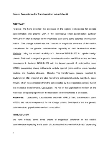 Natural Competence for Transformation in Lactobacilli - Dr. Michael ...