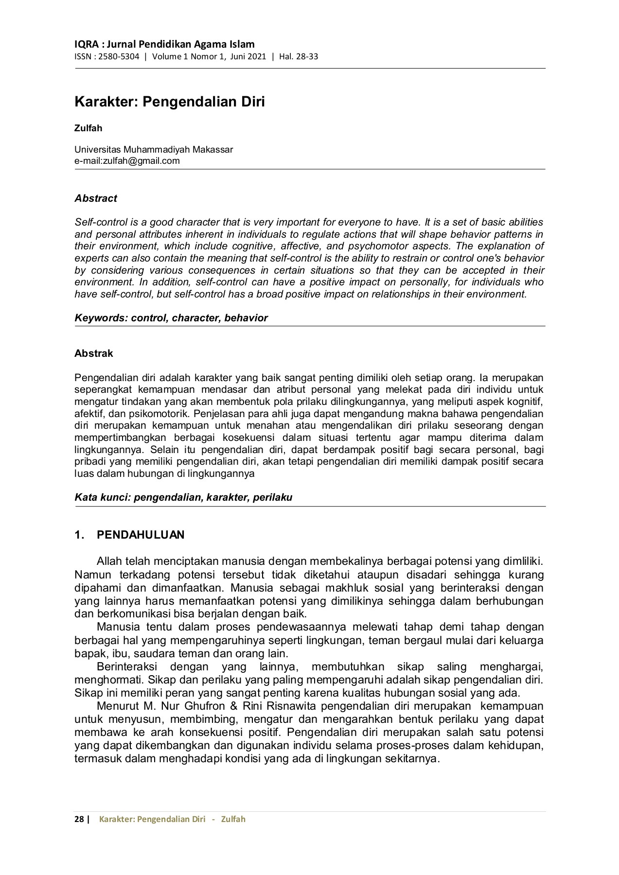 Pengendalian Diri - Gabriella Nara Nadya Atas Asih - Page 1 - 6 | Flip PDF Online | PubHTML5