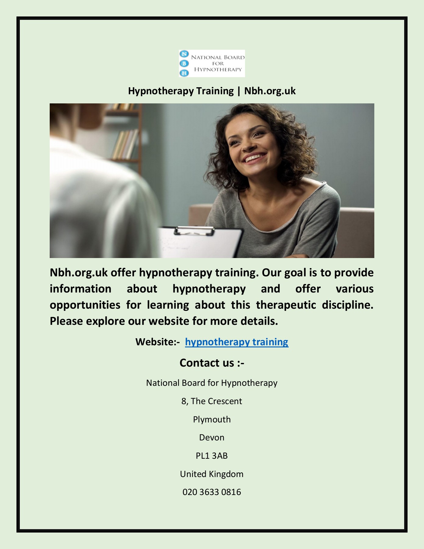Hypnotherapy Training | Nbh.org.uk - National Board For Hypnotherapy ...