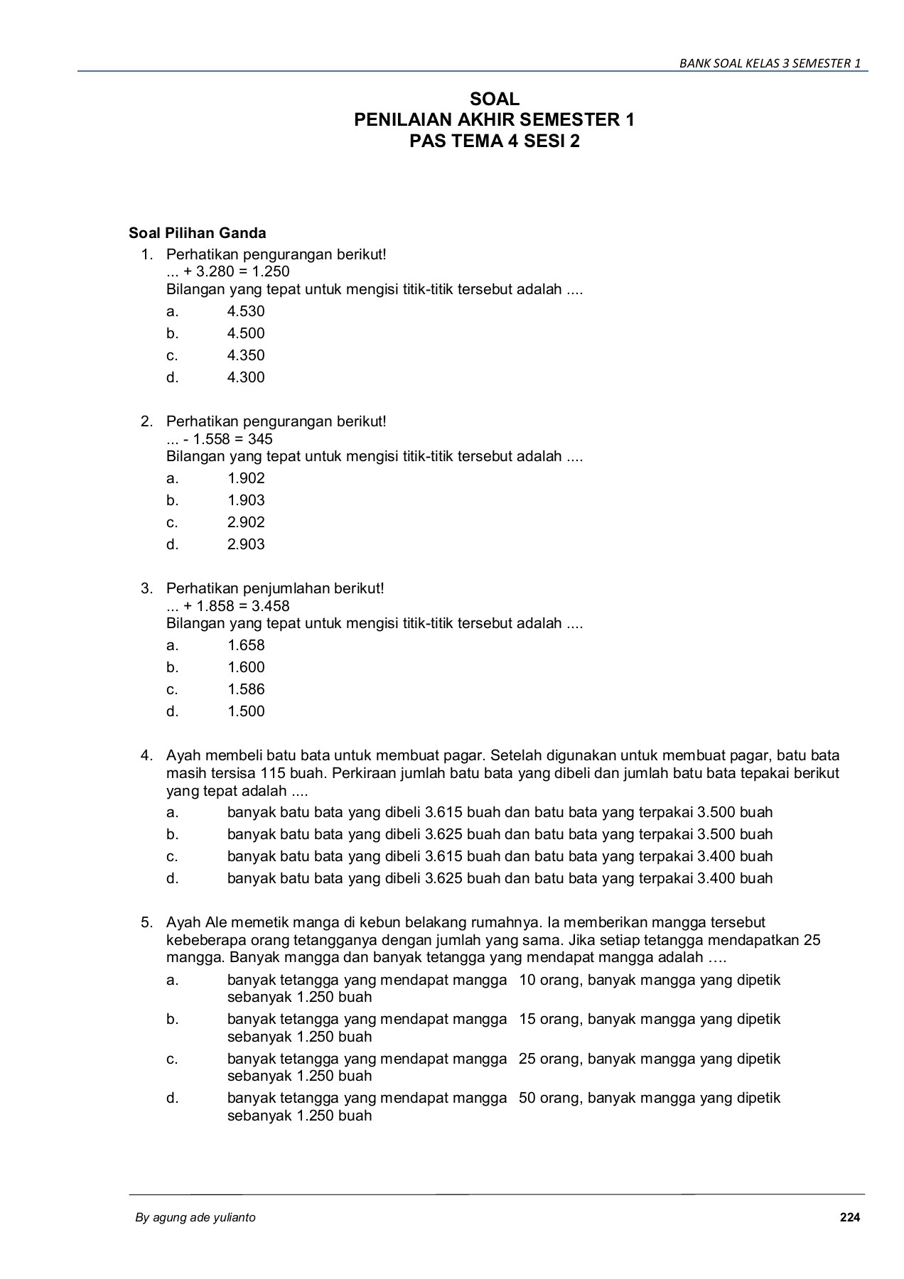 BANK SOAL KELAS 3 - hadimaryani - Halaman 225 | PDF Online | PubHTML5