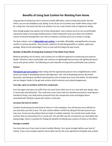 Benefits of Using Seat Cushion for Working from Home