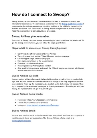 How do I connect to Swoop