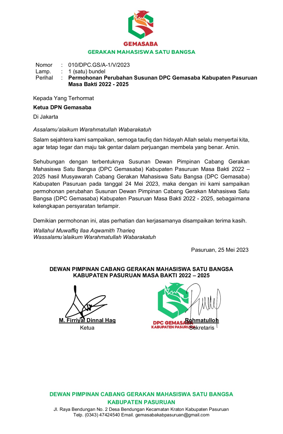 PERUBAHAN PENGURUS GEMASABA 2022 - 2025 - Gemasa Kab Pasuruan - Page 1 ...