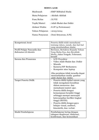 MODUL AJAR AKIDAH AKHLAK KELAS 7 - Doni Setyawan - Page 1 - 15 | Flip PDF Online | PubHTML5