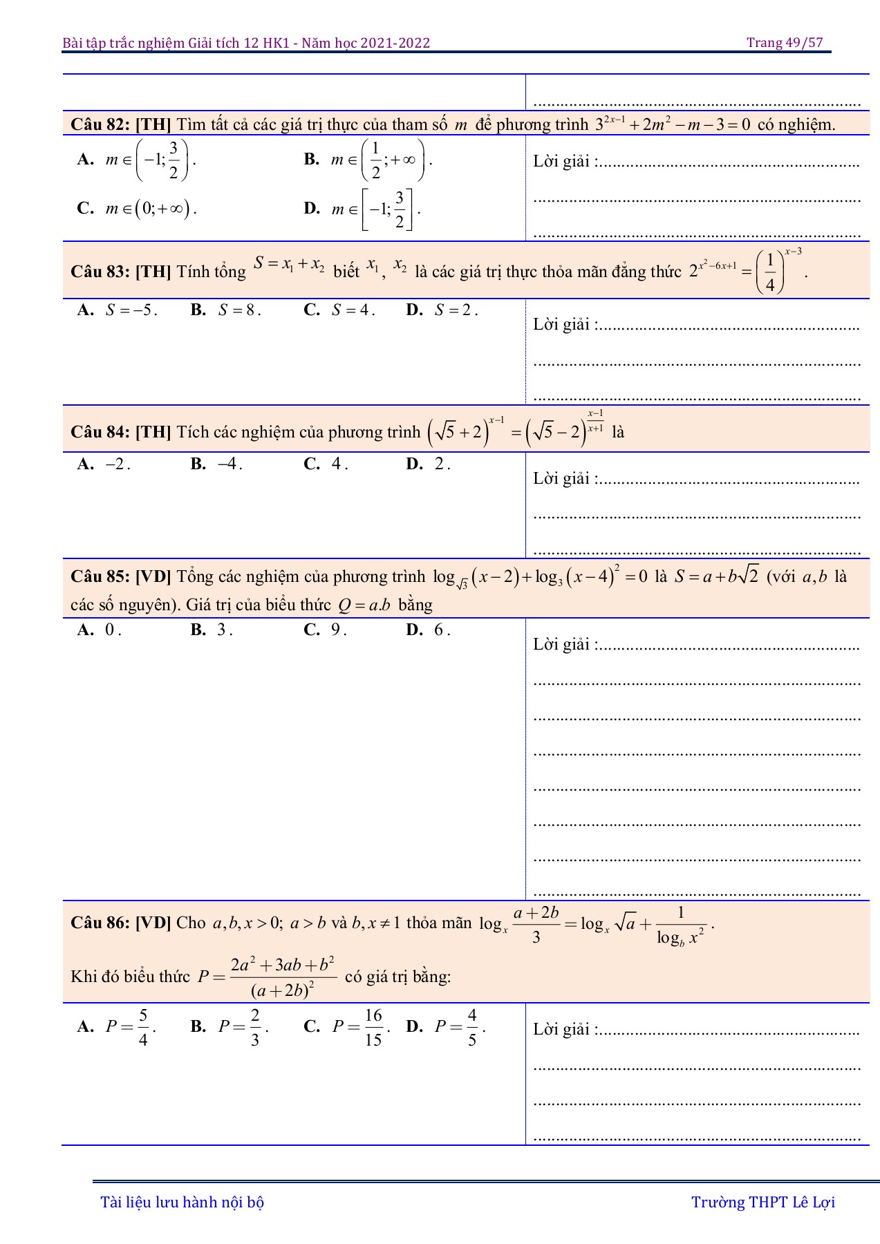 Bài tập trắc nghiệm Giải tích 12 HK1 - Trần Cao Hoàng - Trang 51 | PDF lật trang trực tuyến ...