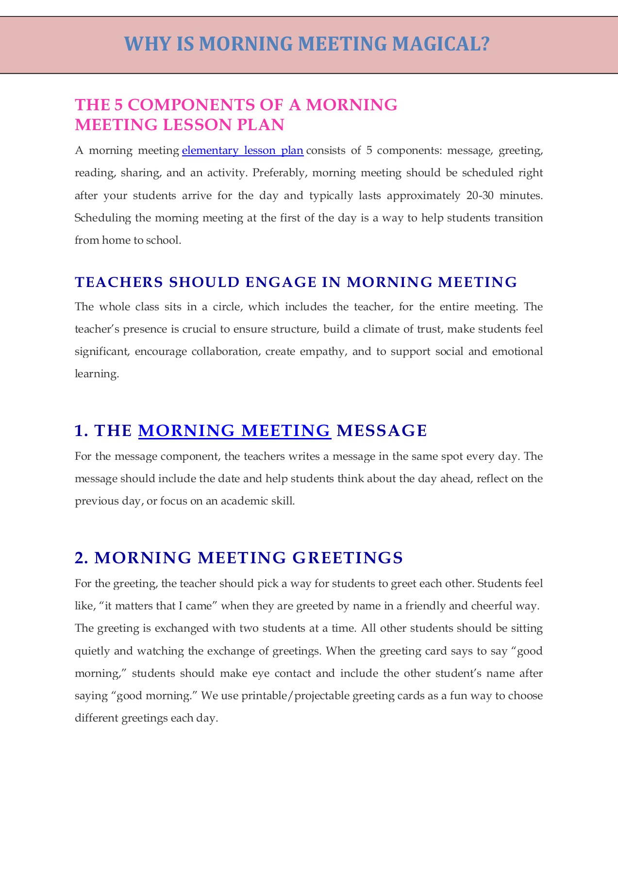 The 5 Components of a Morning Meeting Lesson Plan - The Core Coaches ...