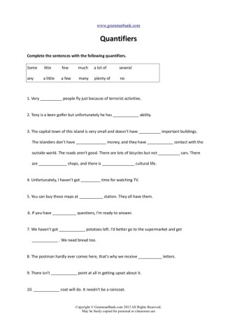 quantifiers-worksheet - Jetsada Phimanmaen - Page 1 - 2 | Flip PDF Online | PubHTML5