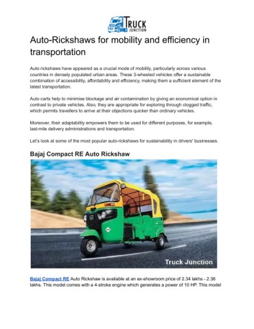 Auto-Rickshaws for mobility and efficiency in transportation