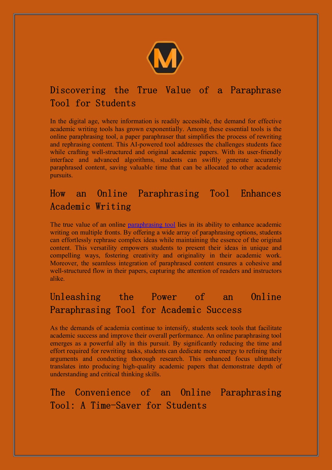 Discovering the True Value of a Paraphrase Tool for Students - John ...