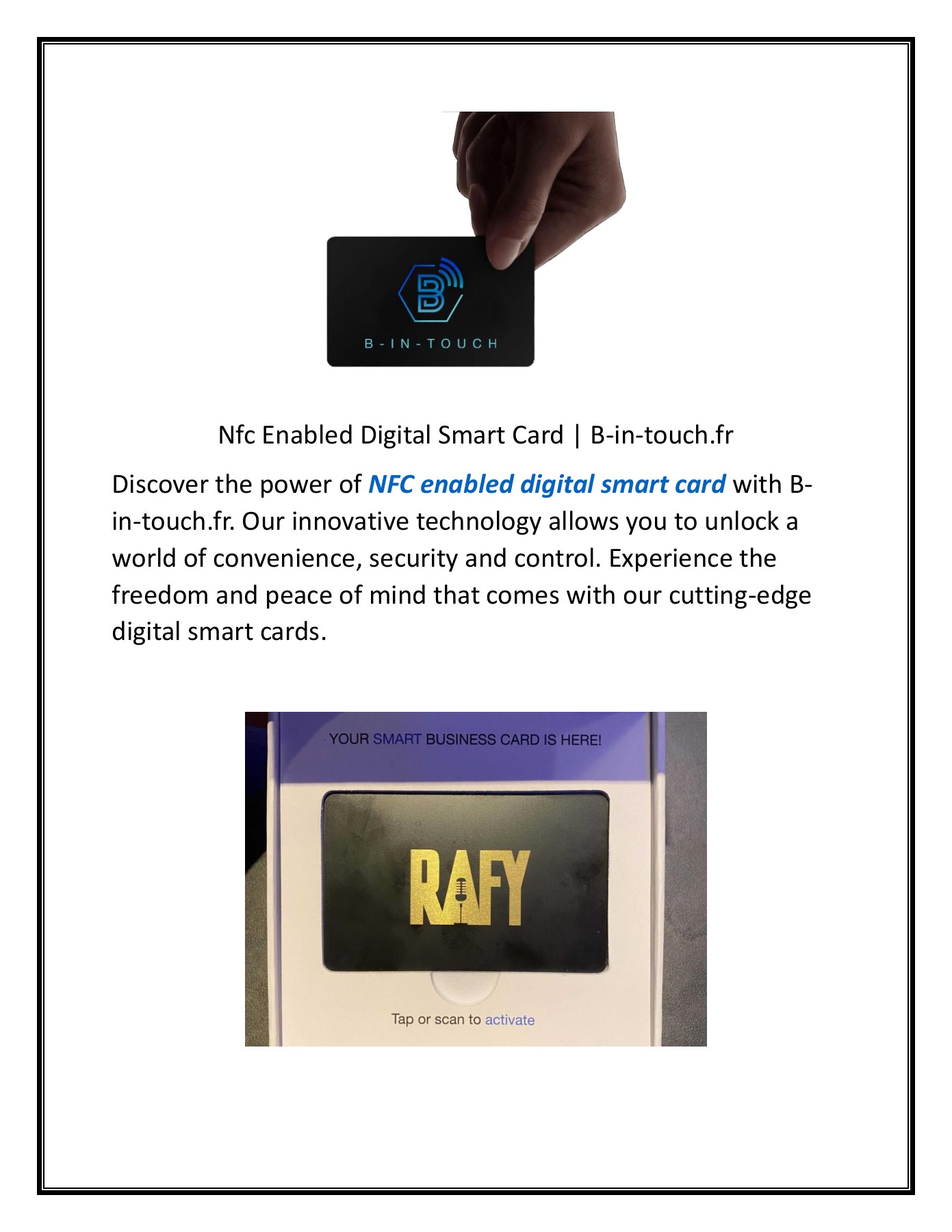 Nfc Enabled Digital Smart Card | B-in-touch.fr - Bin Touch - Page 1 - 1 ...