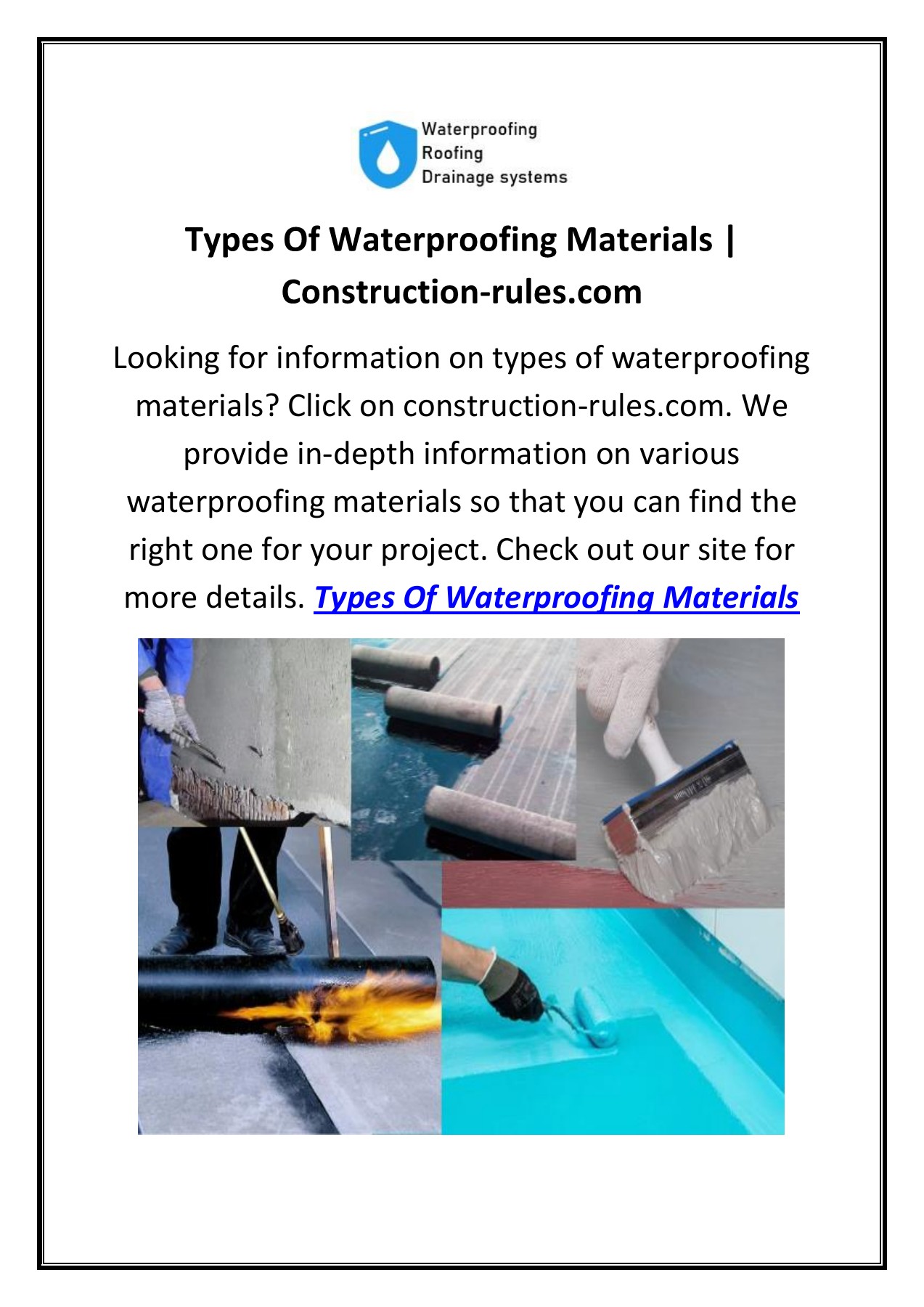 Types Of Waterproofing Materials - Construction Rools - Page 1 | Flip PDF Online | PubHTML5