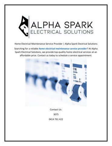 Home Electrical Maintenance Service Provider Alpha Spark Electrical ...
