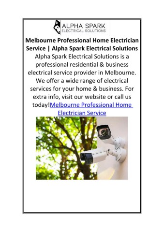 Melbourne Professional Home Electrician Service Alpha Spark Electrical ...