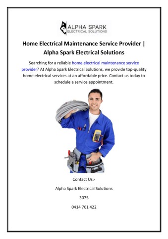 Home Electrical Maintenance Service Provider | Alpha Spark Electrical Solutions