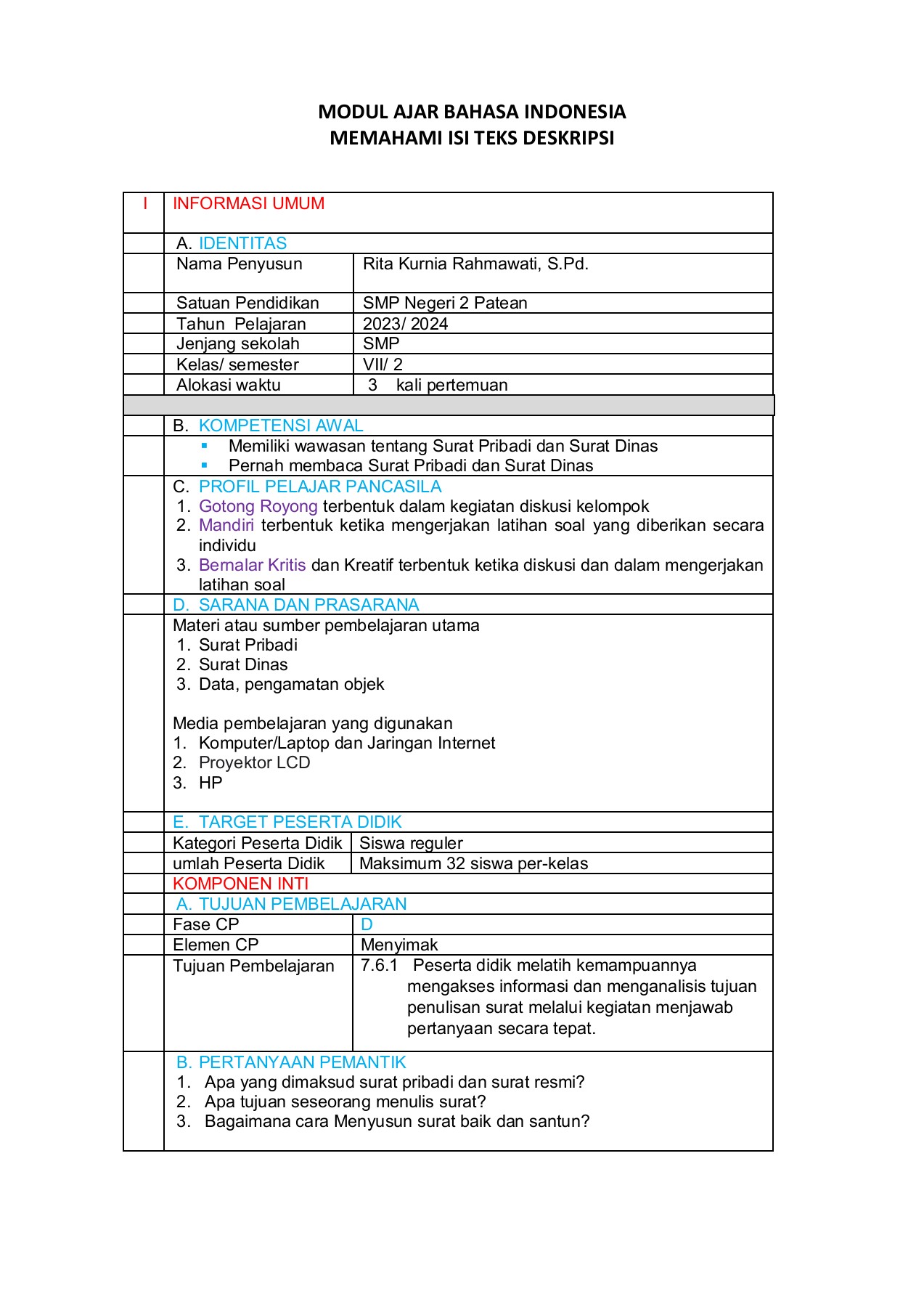 MODUL AJAR SURAT PRIBADI DAN SURAT DINAS - Rita Kurnia Rahmawati - Page 1 - 26 | Flip PDF Online ...