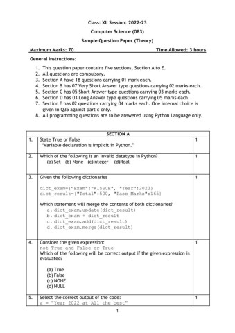 NBSE ComputerScience Class 12 Sample Papers - Full Marks Pvt Ltd - Page ...