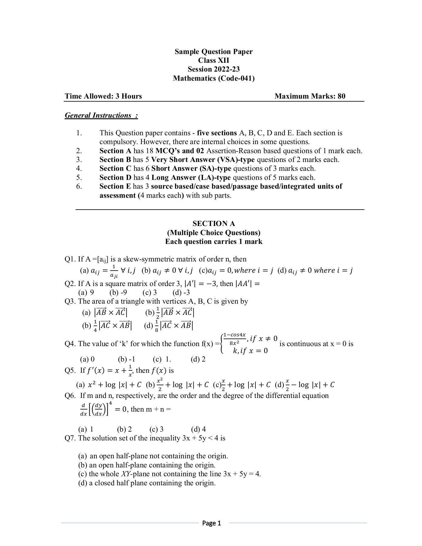 NBSE Maths Class 12 Sample Papers - Full Marks Pvt Ltd - Page 1 - 7 ...