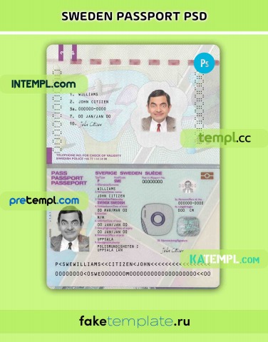 Sweden passport PSD download template