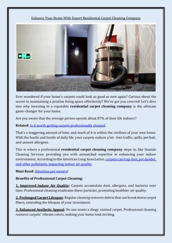 Enhance Your Home With Expert Residential Carpet Cleaning Company